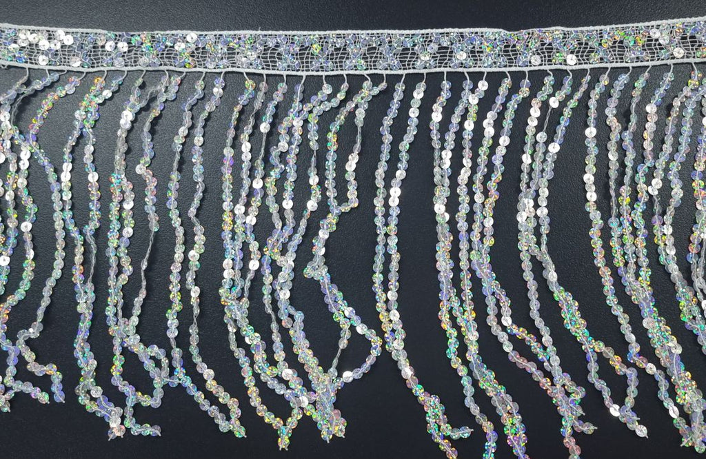 Sequin Fringe 30cm Silver Sparkle – DK Fabrics
